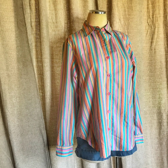 Chadwicks | Tops | Tailored Shirt Button Down Top Colorful Stripes L ...